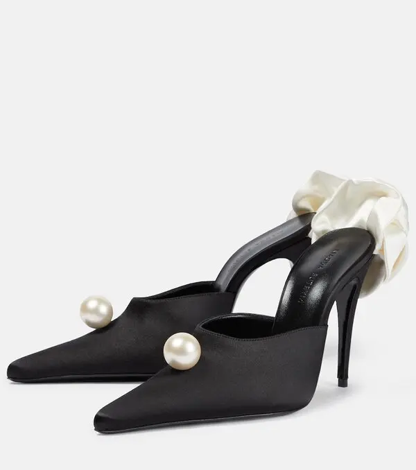 Magda Butrym Appliqué Embellished Satin Mules - Black
