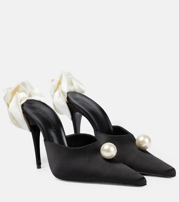 Magda Butrym Appliqué Embellished Satin Mules - Black
