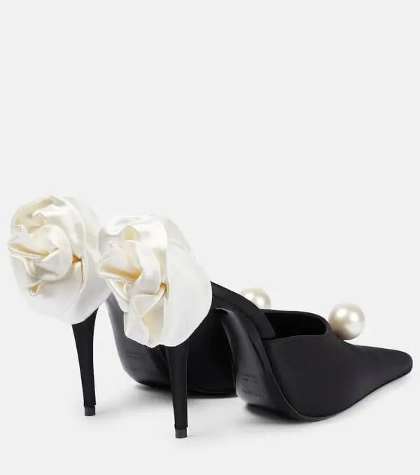 Magda Butrym Appliqué Embellished Satin Mules - Black