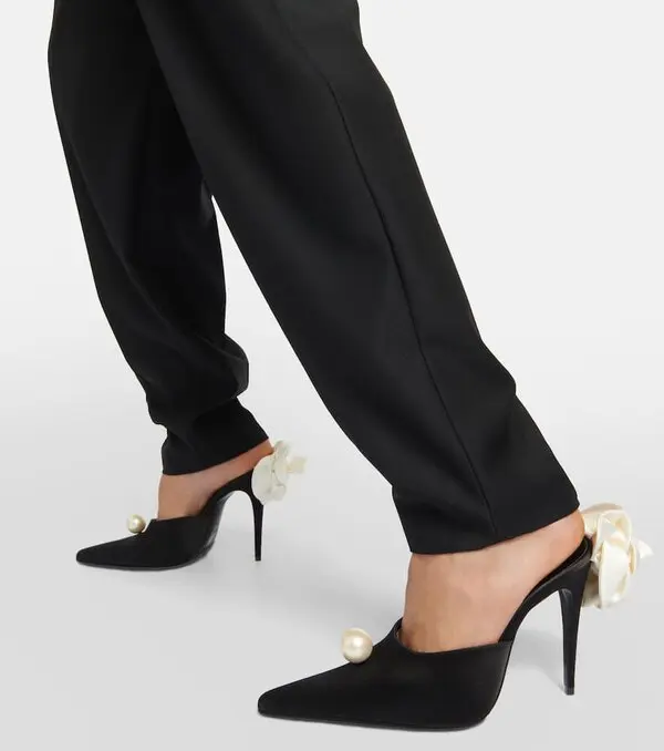 Magda Butrym Appliqué Embellished Satin Mules - Black