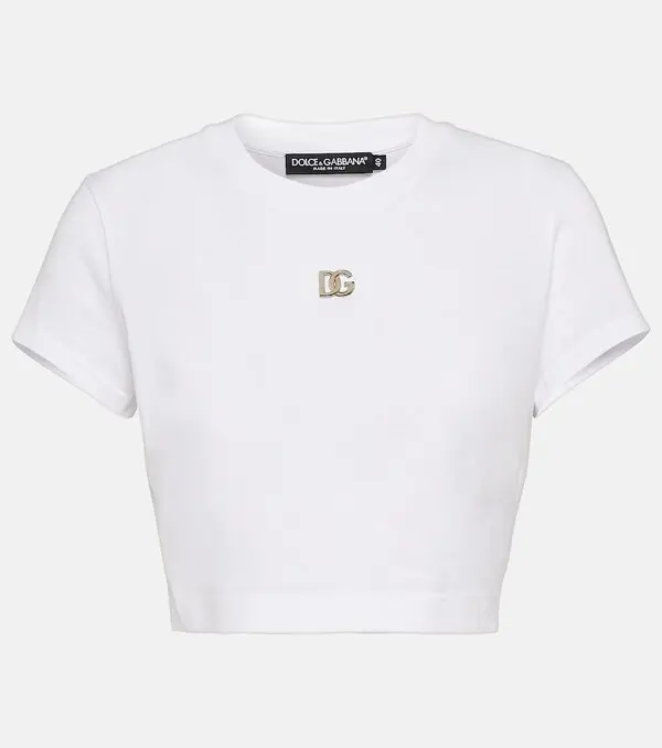 Dolce & Gabbana Logo Cotton Crop Top - White