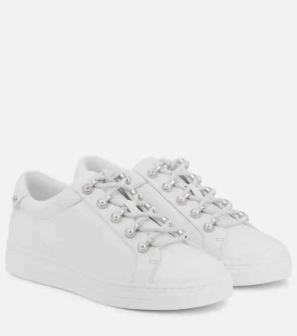 Jimmy Choo Antibes Pearl-Embellished Leather Sneakers In White