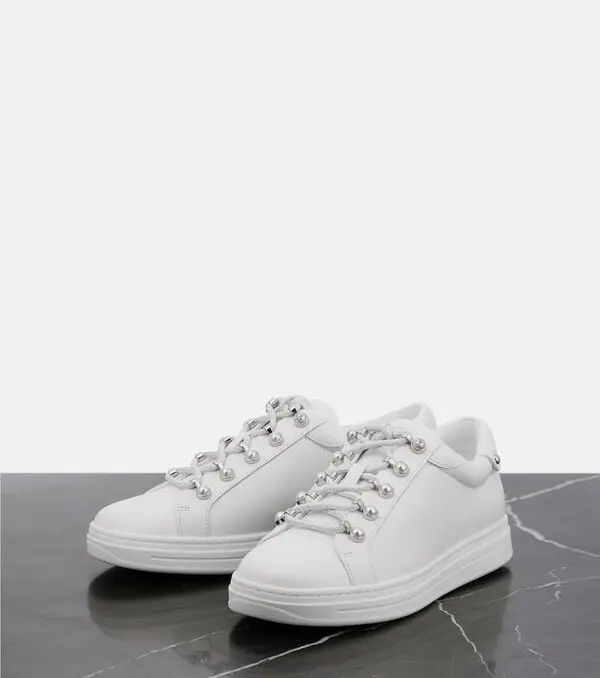 Jimmy Choo Antibes Pearl-Embellished Leather Sneakers In White