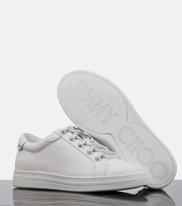 Jimmy Choo Antibes Pearl-Embellished Leather Sneakers In White