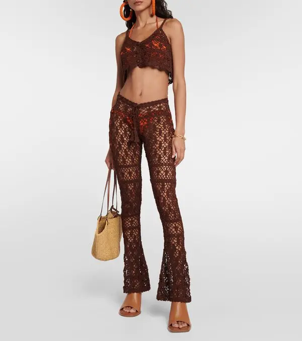 Anna Kosturova Crochet Cropped Top - Brown