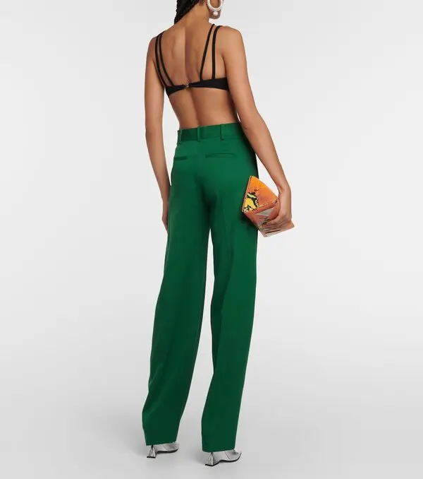 Attico Wide-leg Wool-blend Pants - Green