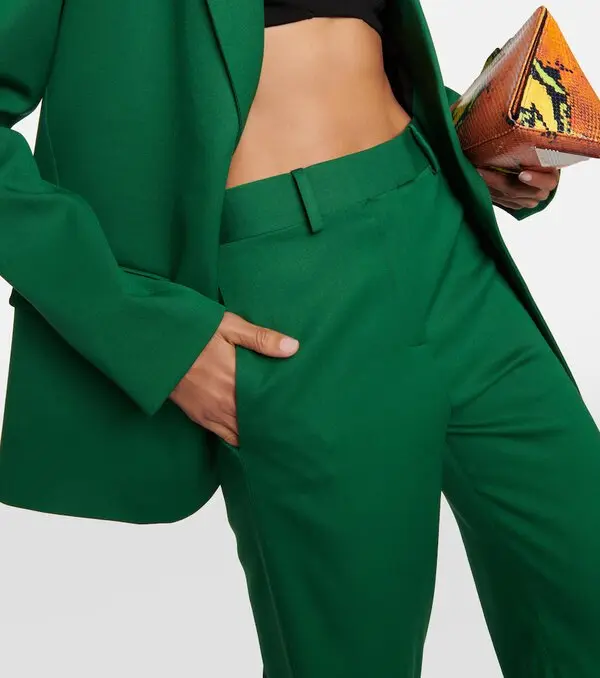 Attico Wide-leg Wool-blend Pants - Green