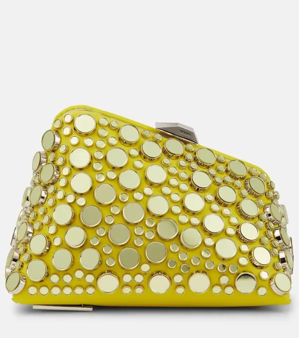 Attico Midnight Mini Embellished Leather Clutch - Yellow