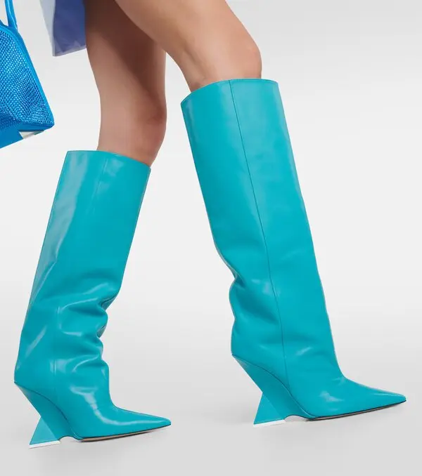 Attico Cheope Leather Knee-high Boots - Blue