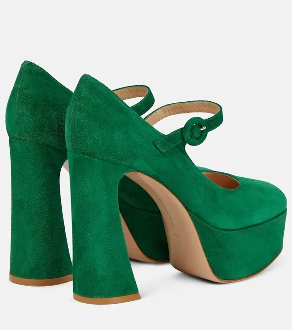GIANVITO ROSSI Mary Jane Suede Leather Pumps - Green