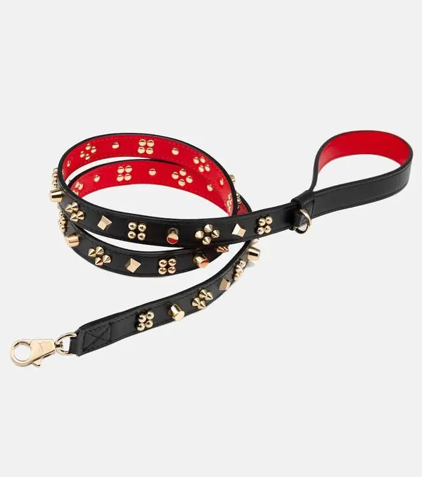 CHRISTIAN LOUBOUTIN Loubileash Embellished Leather Dog Leash - Black