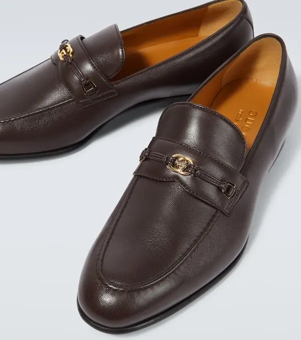 Gucci Interlocking G Leather Loafers - Brown | Editorialist display picture 1