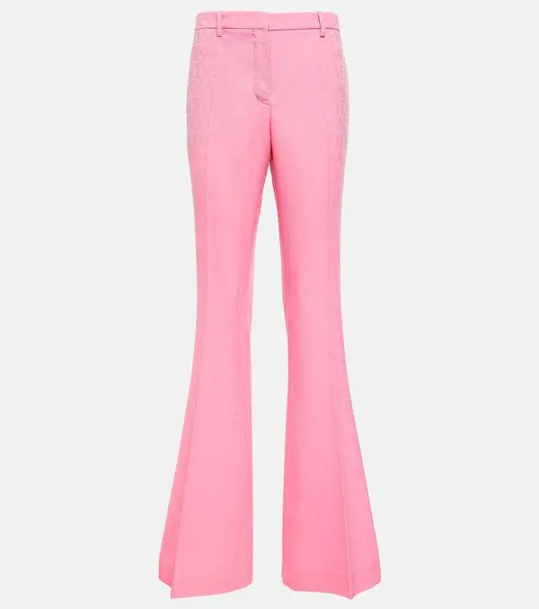 Versace Allover Flared Wool Pants - Pink