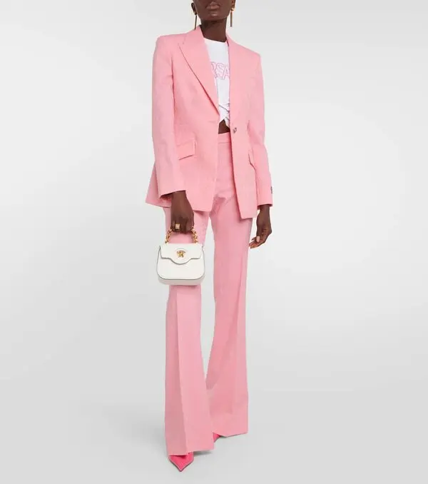Versace Allover Flared Wool Pants - Pink