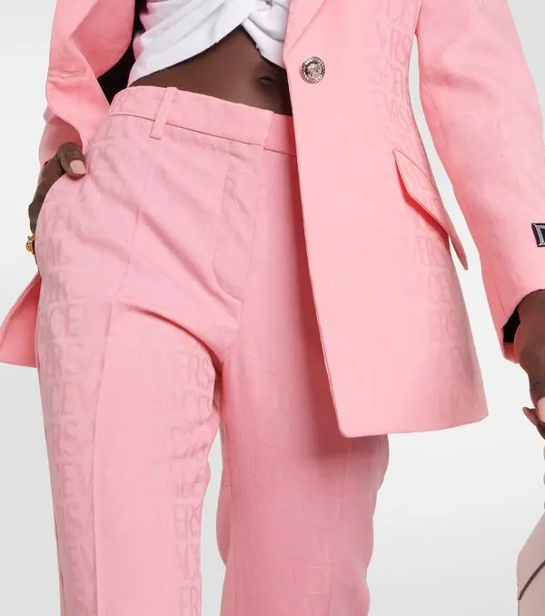 Versace Allover Flared Wool Pants - Pink