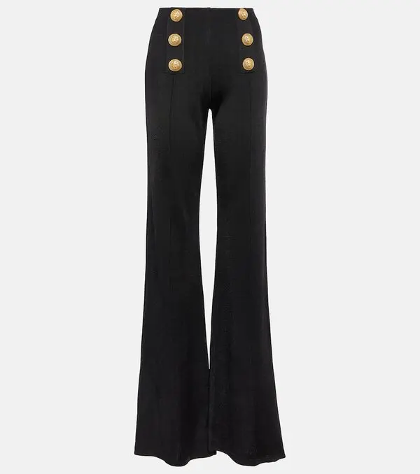 Balmain High-rise Flared Knit Pants - Black