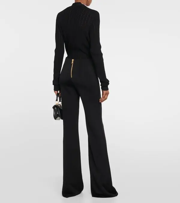 Balmain High-rise Flared Knit Pants - Black