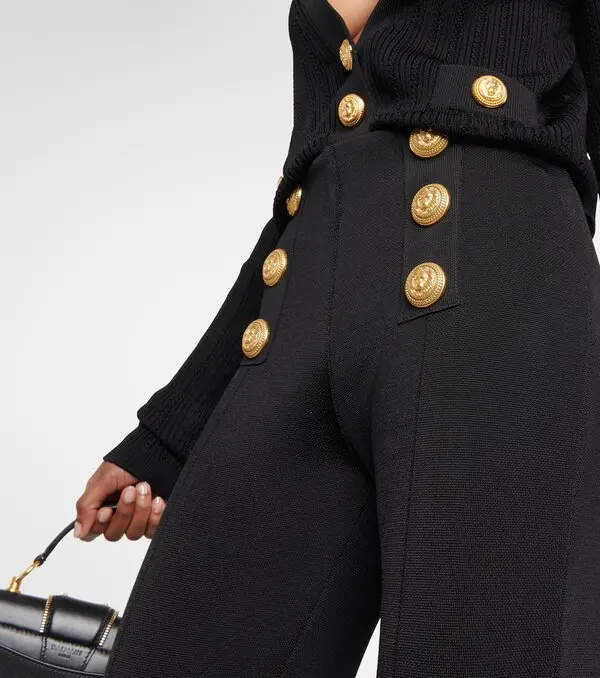 Balmain High-rise Flared Knit Pants - Black
