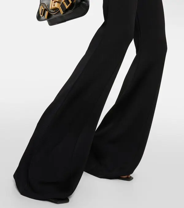 Balmain High-rise Flared Knit Pants - Black