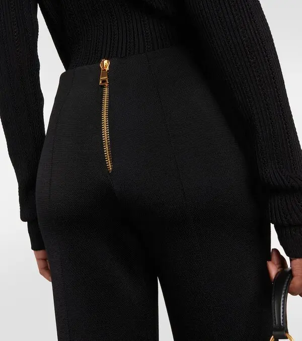 Balmain High-rise Flared Knit Pants - Black
