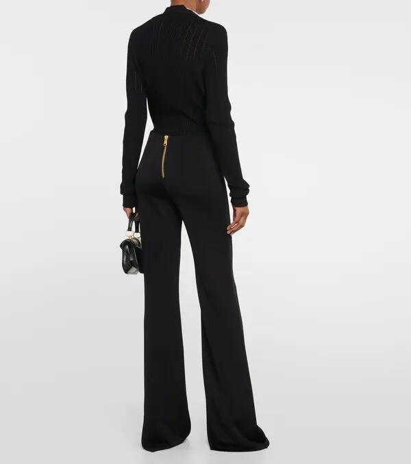 Balmain High-rise Flared Knit Pants - Black