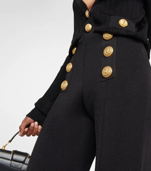 Balmain High-rise Flared Knit Pants - Black