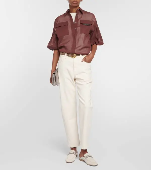 Brunello Cucinelli High-rise Cotton Pants - Beige