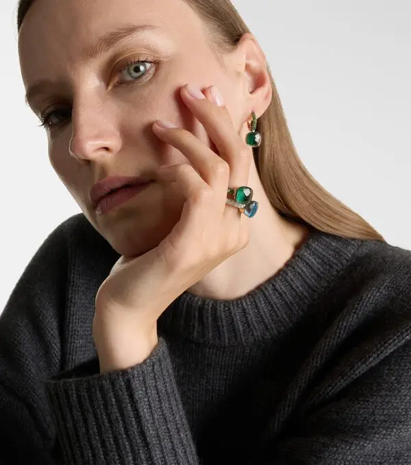 Pomellato Nudo 18kt Gold Ring With Malachite, Prasiolite, And Tsavorite - Green