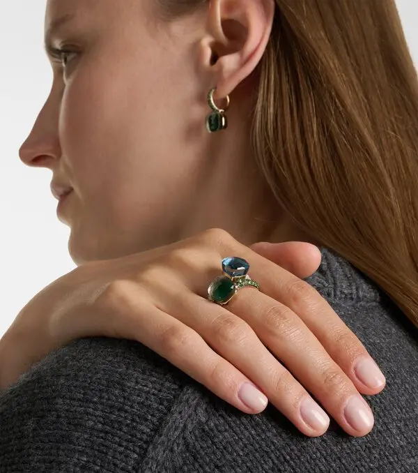 Pomellato Nudo 18kt Gold Ring With Malachite, Prasiolite, And Tsavorite - Green