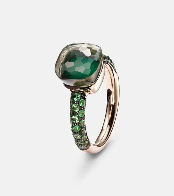 Pomellato Nudo 18kt Gold Ring With Malachite, Prasiolite, And Tsavorite - Green