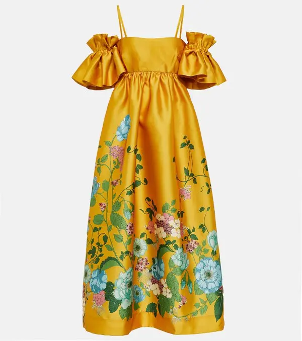 ALEMAIS Alémais Dana Floral Satin Midi Dress