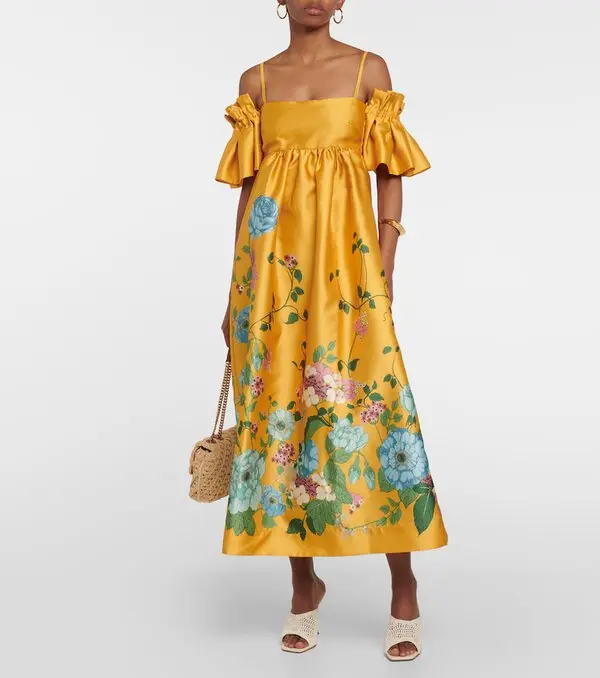 ALEMAIS Alémais Dana Floral Satin Midi Dress