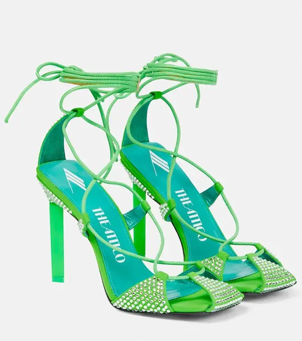 Attico Adele Crystal-embellished Sandals - Green