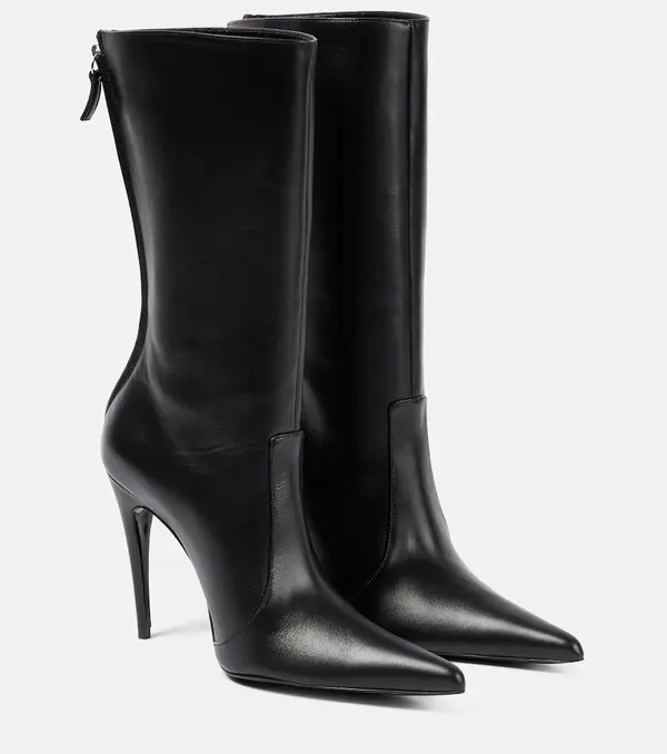 Magda Butrym Leather Pointed Toe Zip Up Stiletto Boots - Black