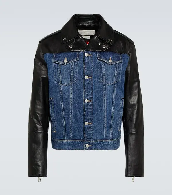 Alexander McQueen Leather-trimmed Denim Jacket
