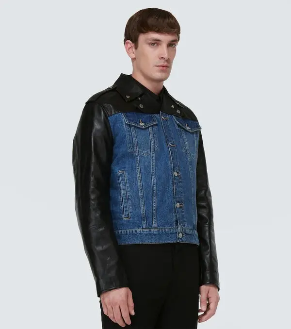 Alexander McQueen Leather-trimmed Denim Jacket