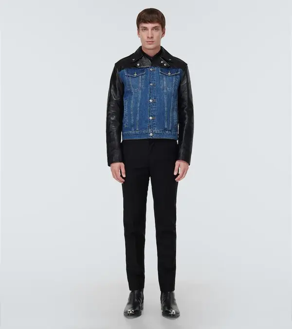 Alexander McQueen Leather-trimmed Denim Jacket