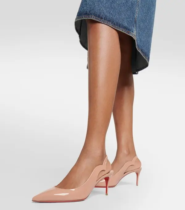 CHRISTIAN LOUBOUTIN Patent Leather Slingback Pumps - Beige