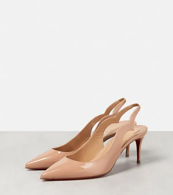 CHRISTIAN LOUBOUTIN Patent Leather Slingback Pumps - Beige