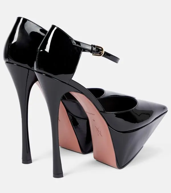 Amina Muaddi Angelica Patent Leather Platform Pumps - Black