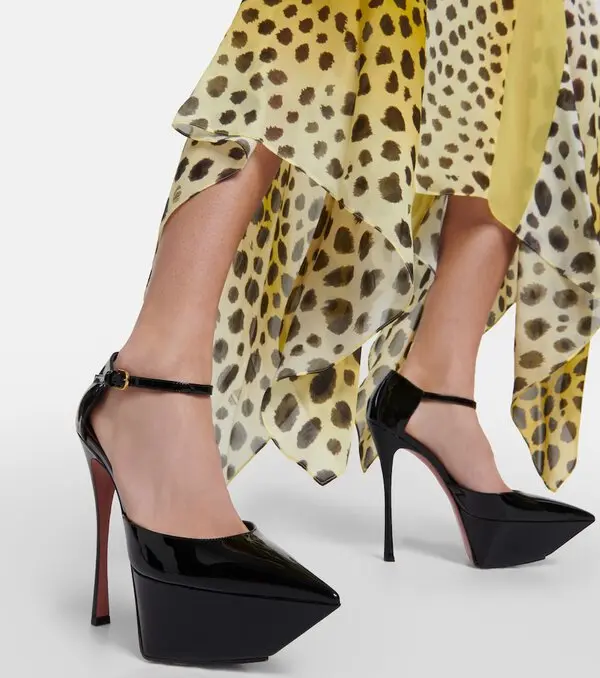 Amina Muaddi Angelica Patent Leather Platform Pumps - Black
