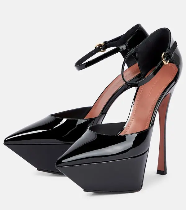 Amina Muaddi Angelica Patent Leather Platform Pumps - Black