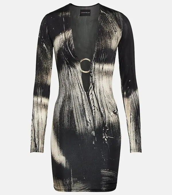 LOUISA BALLOU Helios Printed Mini Dress - Black