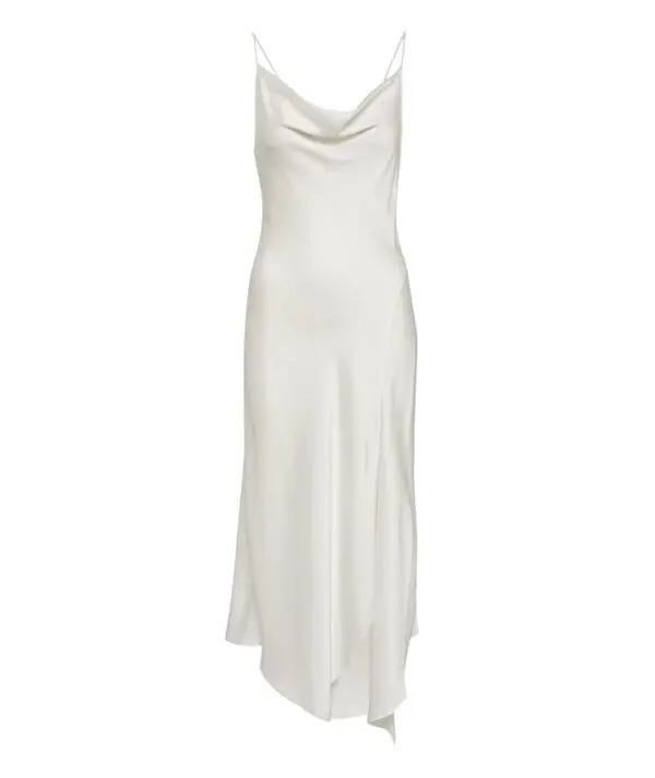 satin slip asymmetrical midi dress Women's Champagne Satin Midi Dress With Asymmetrical Hem Large main image 1
