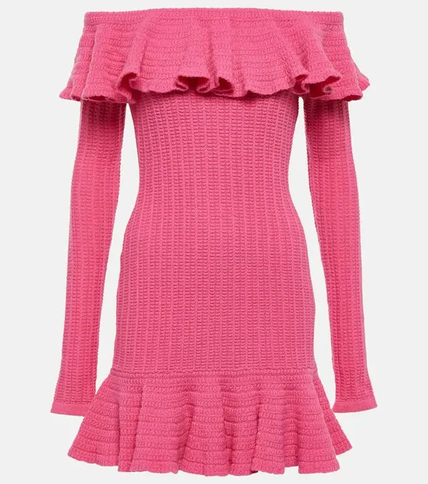 Blumarine Off-shoulder Ruffled Mini Dress