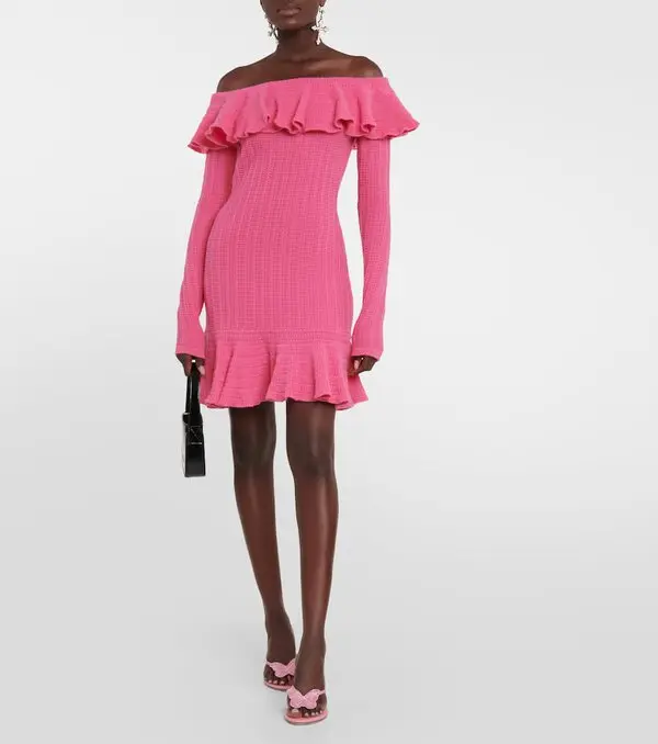 Blumarine Off-shoulder Ruffled Mini Dress