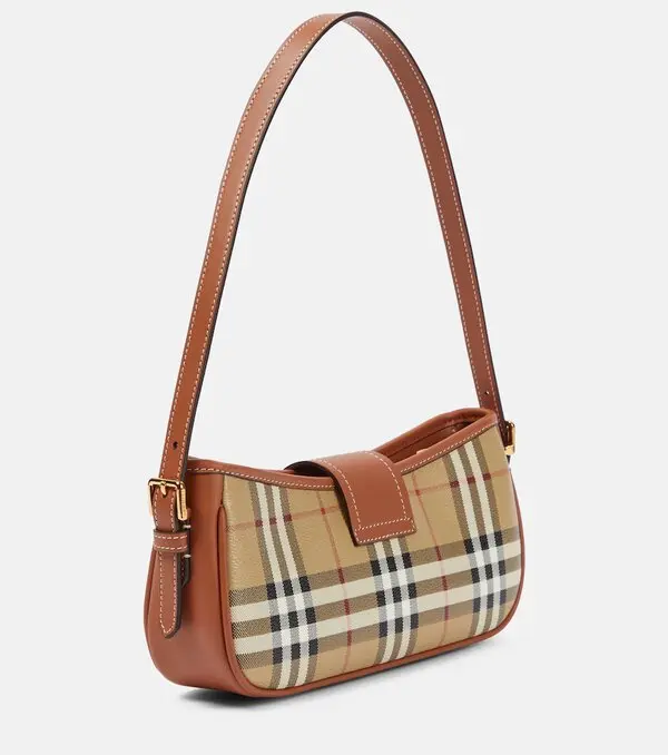 Burberry Check Canvas Shoulder Bag - Beige
