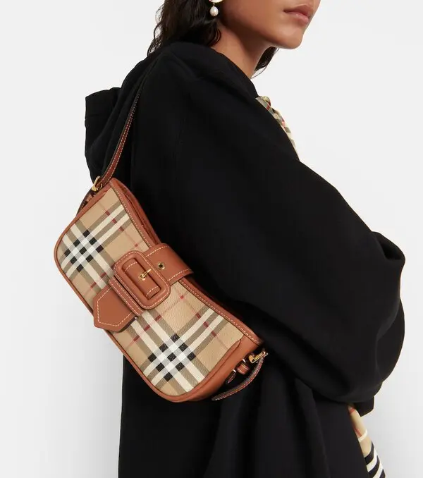 Burberry Check Canvas Shoulder Bag - Beige