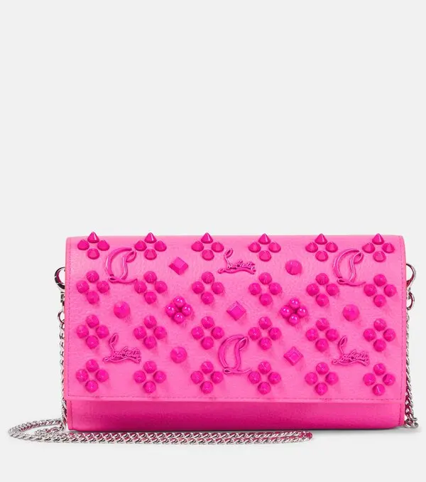 CHRISTIAN LOUBOUTIN Paloma Embellished Leather Wallet On Chain - Pink