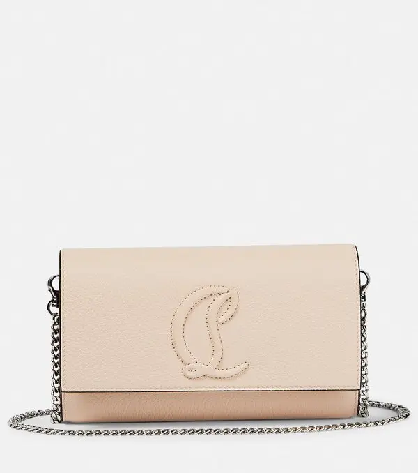 CHRISTIAN LOUBOUTIN Logo Leather Wallet On Chain - Beige